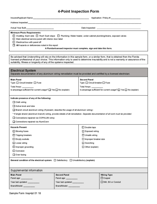 4 Point Home Inspection Form - LAB Home Inspections LLC