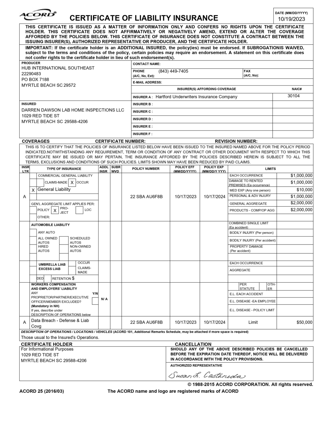 General Liability Insurance - LAB Home Inspections LLC